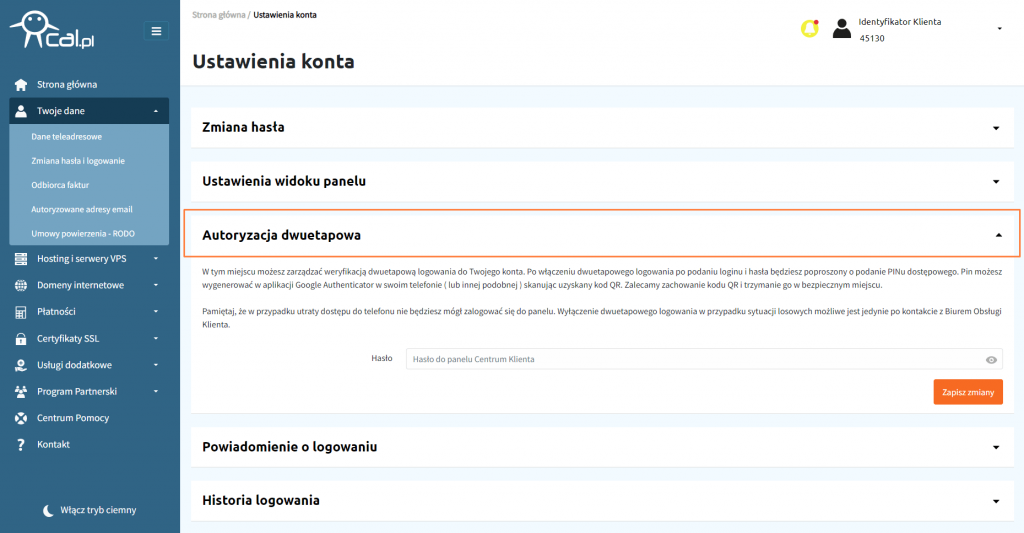 Logowanie dwuetapowe centrum.cal.pl - cal.pl